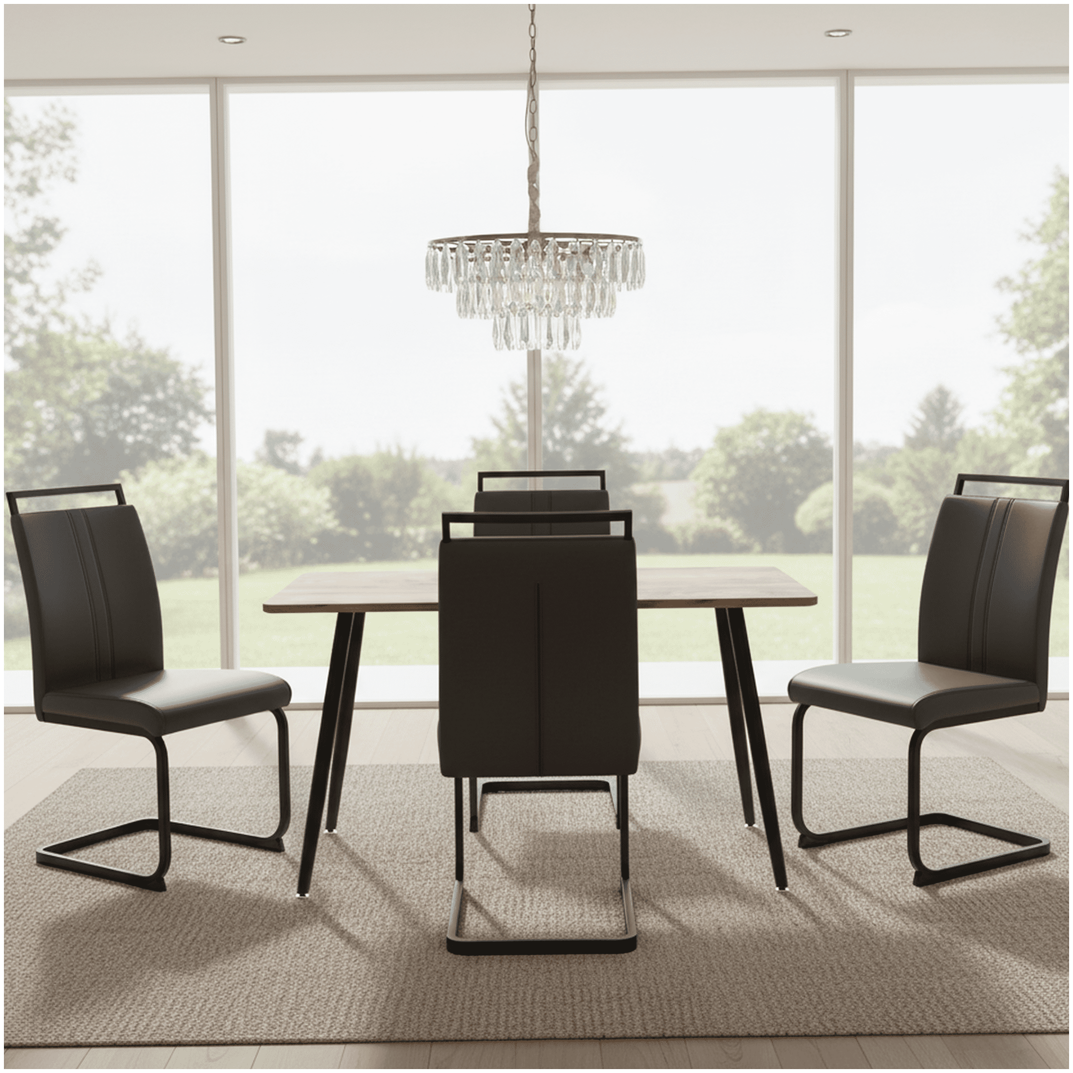 47" Rectangular Dining Table and Chair Set for 4, Wood Grain Finish ...