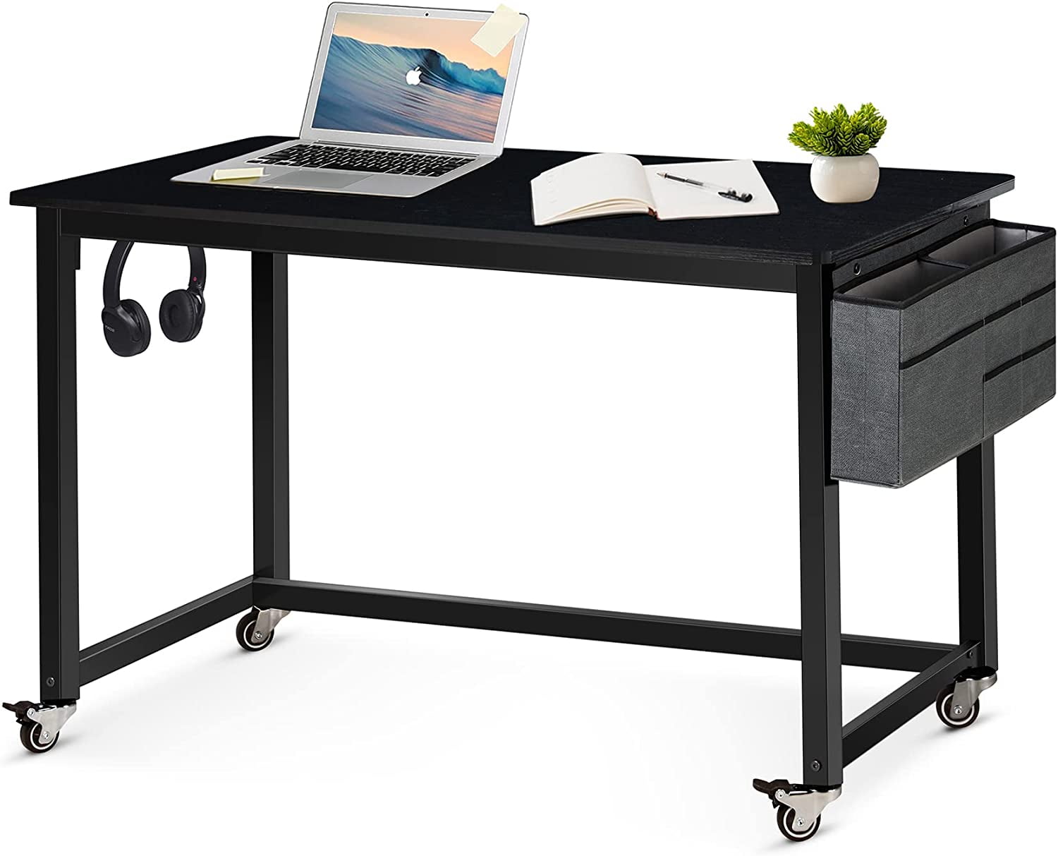 47" Rolling Computer Desk with 4 Smooth Wheels, Simple Style Mobile ...
