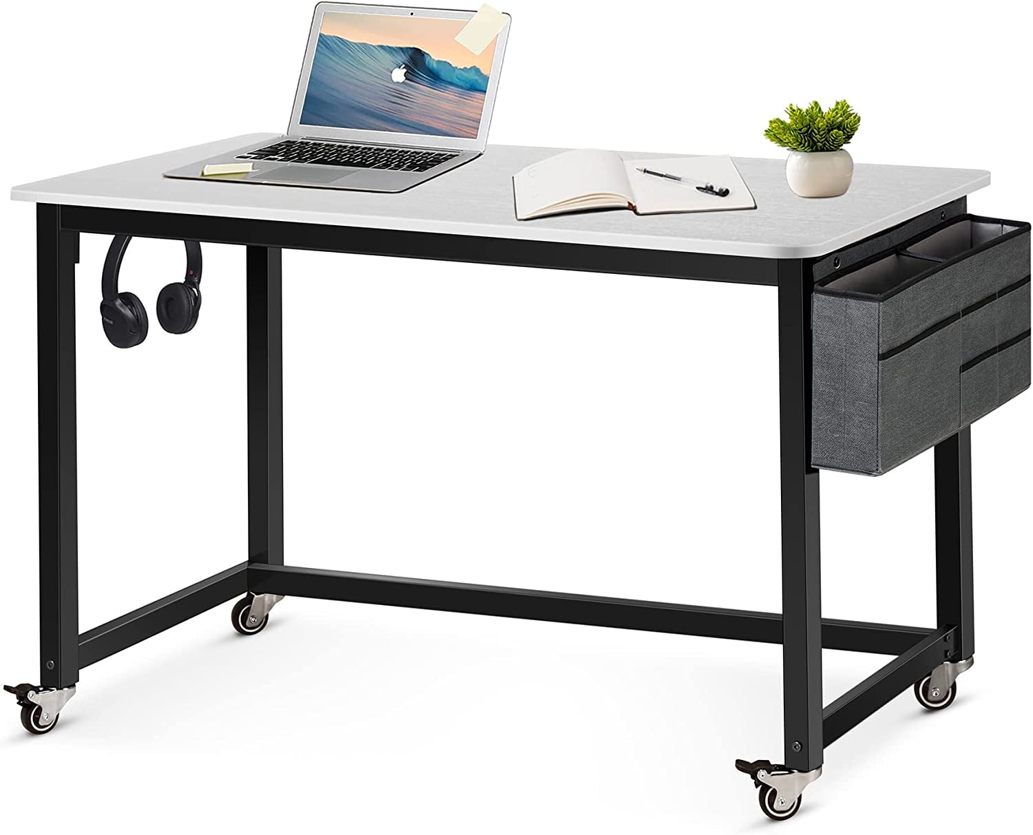 47" Rolling Computer Desk with 4 Smooth Wheels, Simple Style Mobile ...
