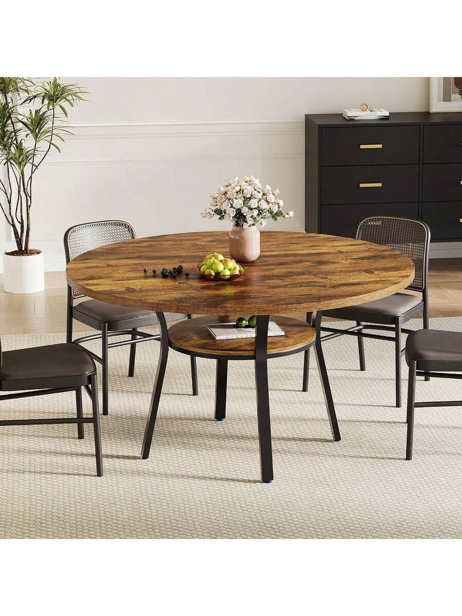 47" Round Dining Table For 4-6, Farmhouse Kitchen Table With Sturdy ...