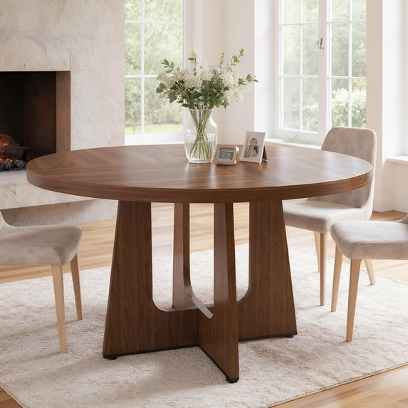47" Round Dining Table for 4-6, Farmhouse Wood Kitchen Tables, Stable ...