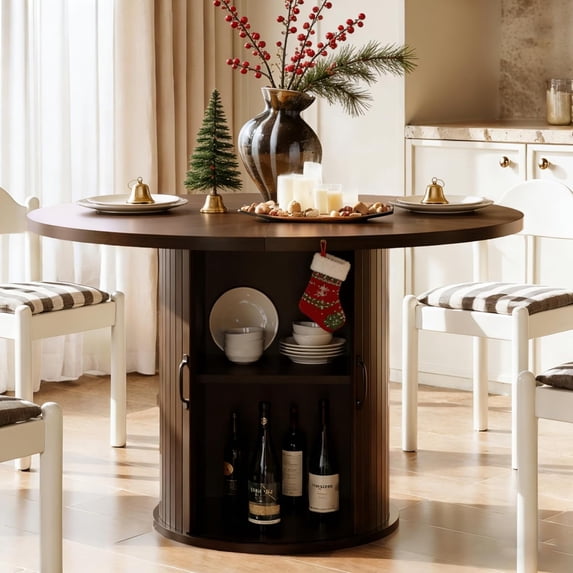 47" Round Dining Table for 4, Modern Fluted Circle Table with 2-Layer ...
