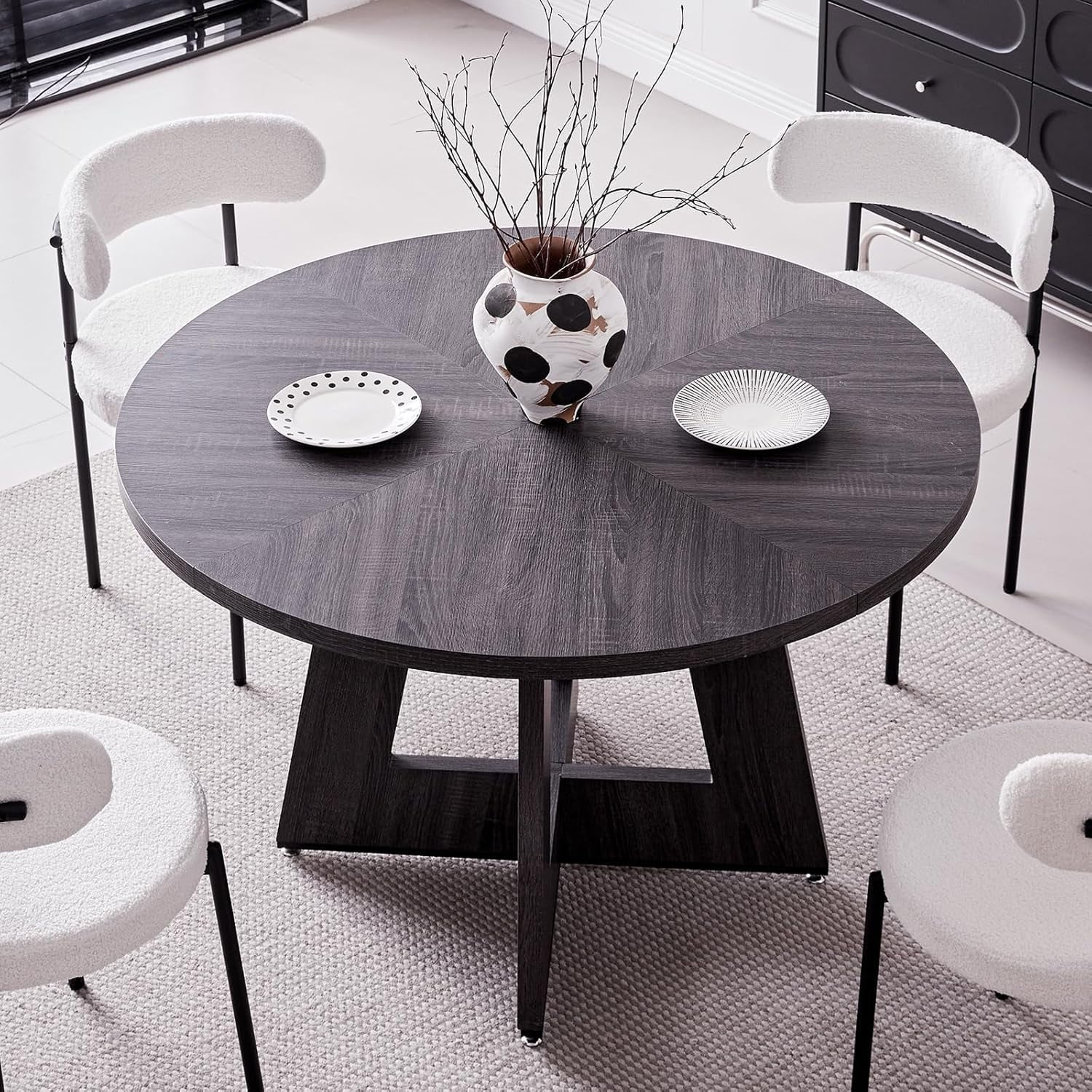47'' Round Dining Table Farmhouse Kitchen Table Circle Dining Room ...