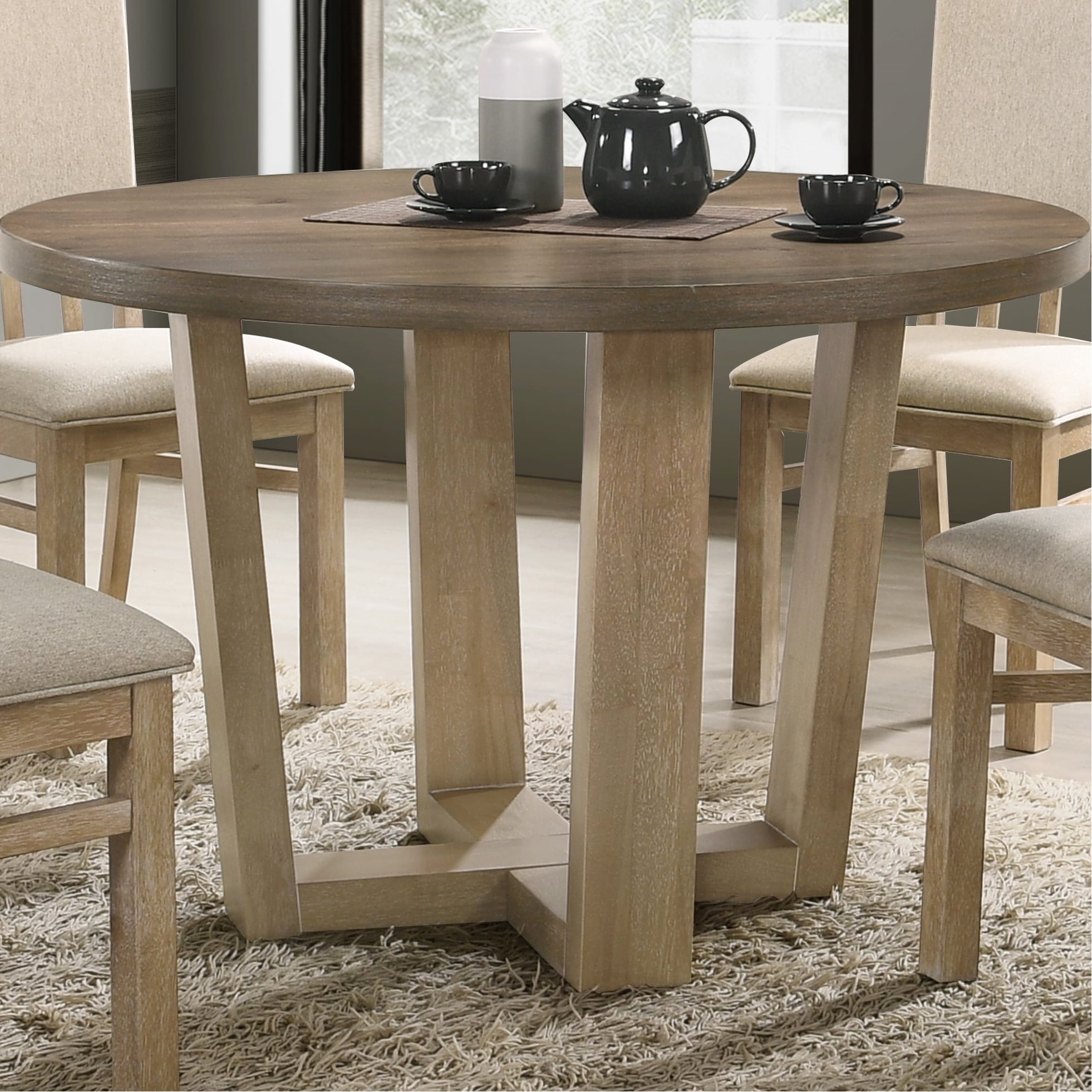 47" Round Dining Table In Walnut, Solid Wood With Natural Grain Color ...