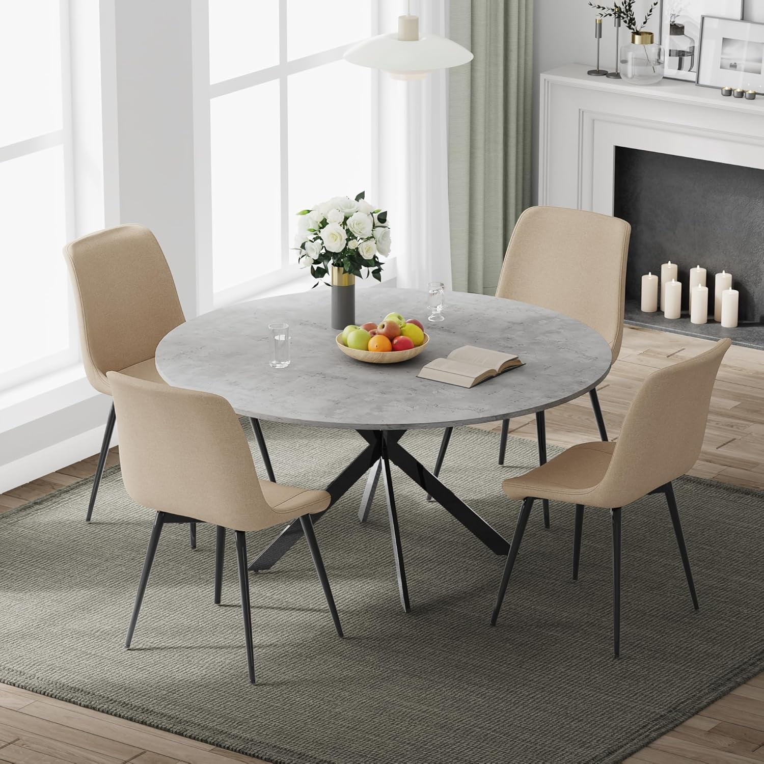 47" Round Dining Table Set for 4, Modern Kitchen Table Set with Steel ...