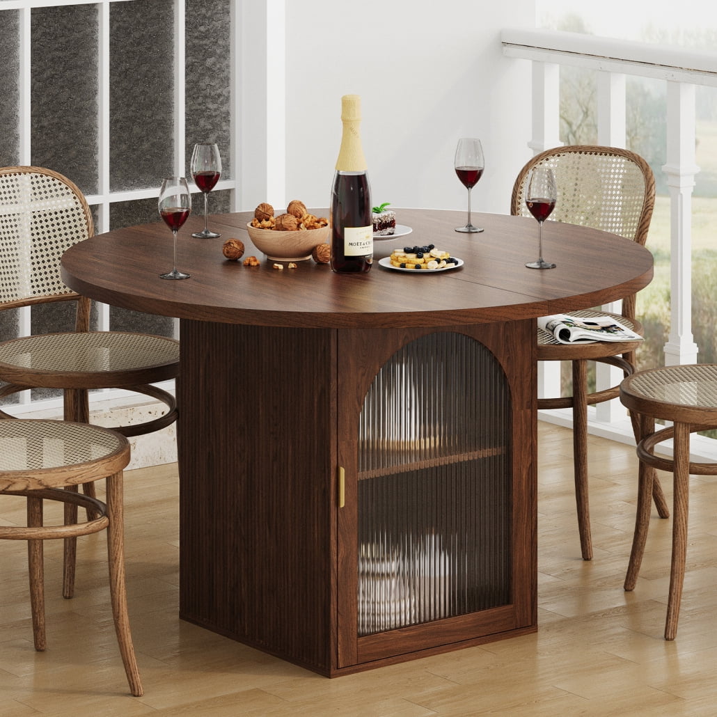 47" Round Dining Table with Storage Cabinet, Farmhouse Kitchen Tables ...