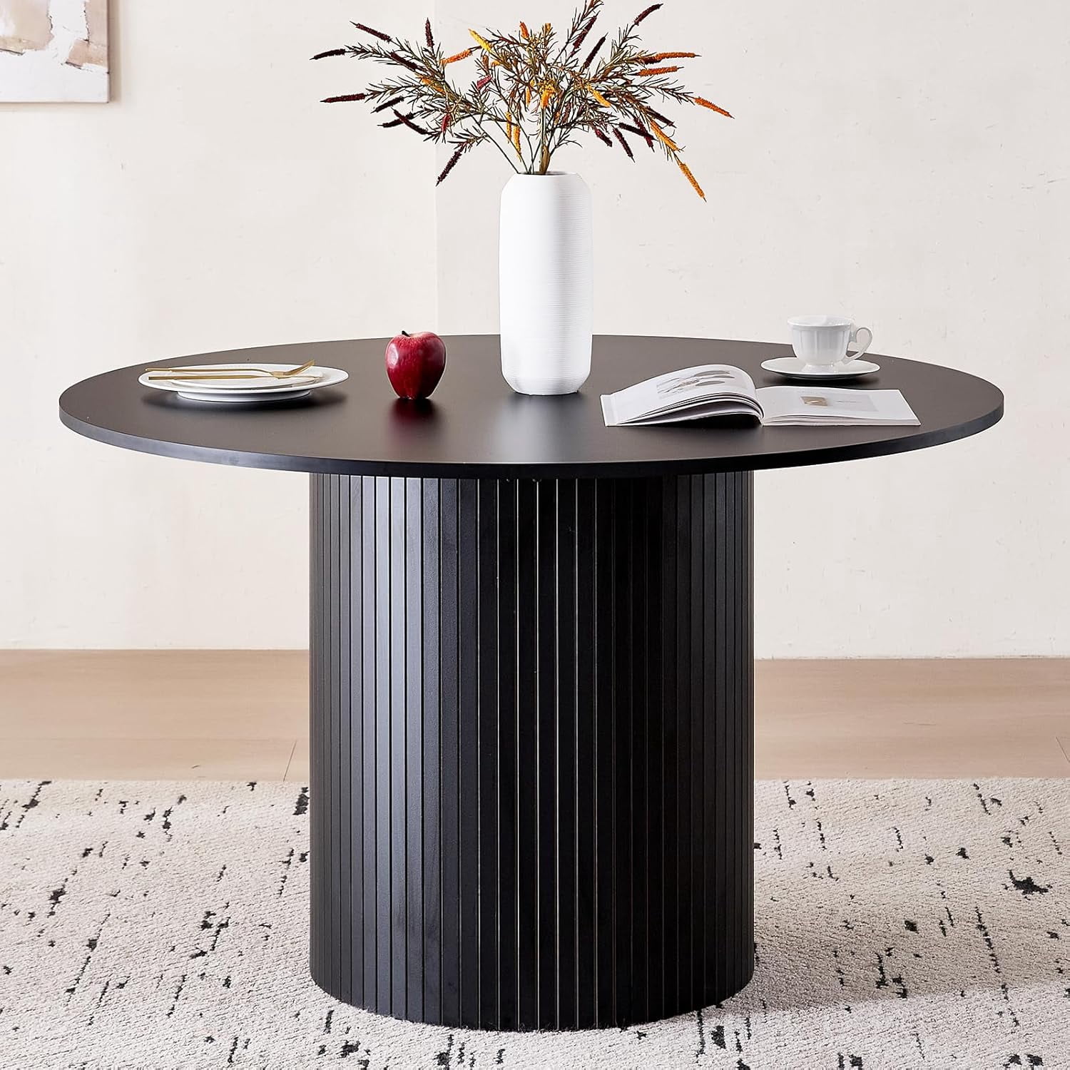 47" Round Dining Table for 4, Black Modern Kitchen Table Circle ...