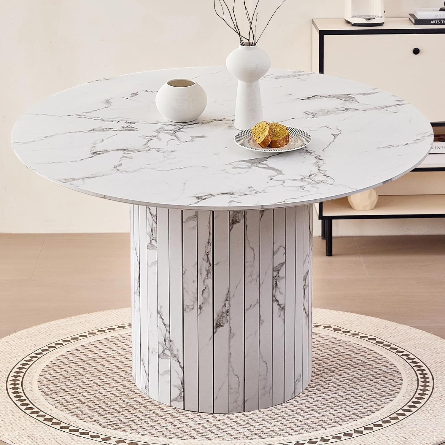 47" Round Dining Table for 4, [Chamfered Edge 1.2" Thickness Tabletop ...