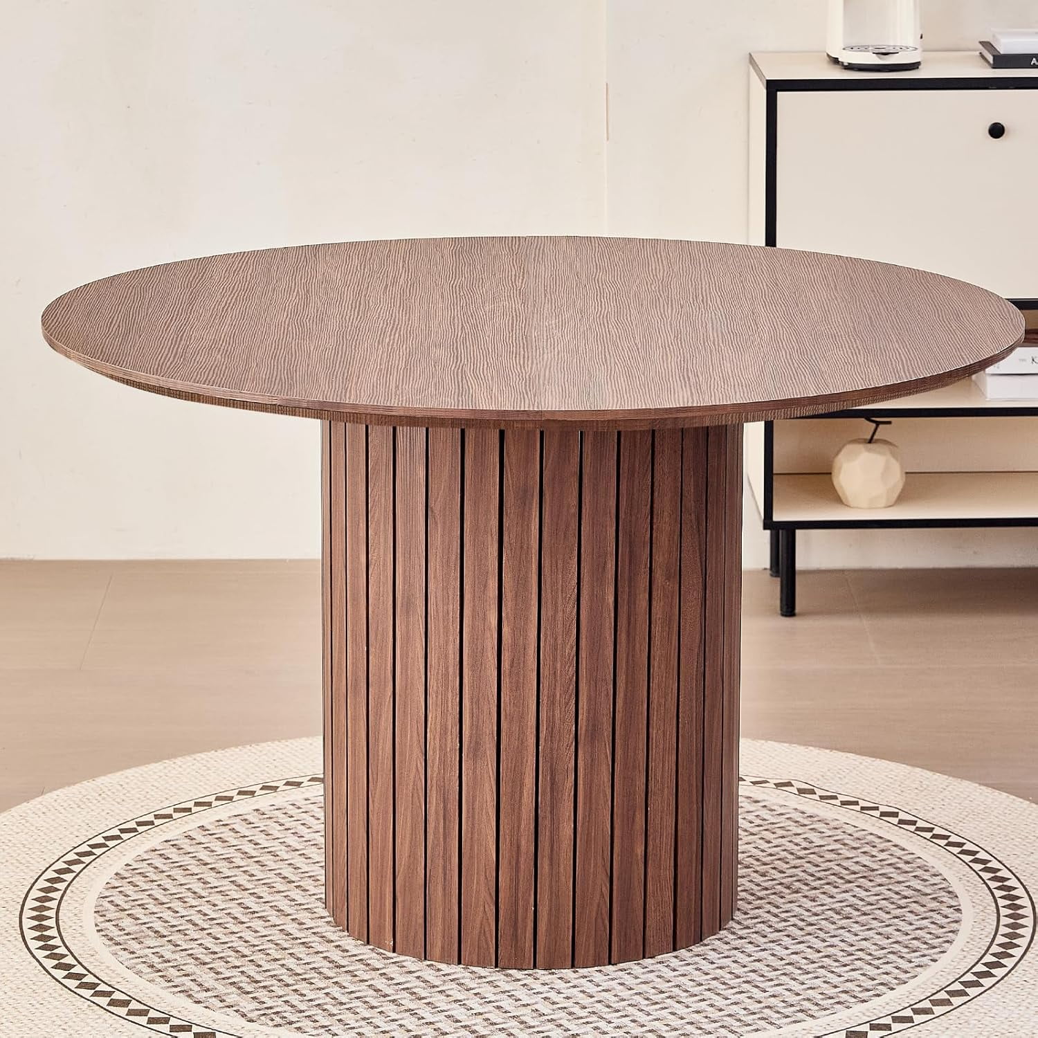 47" Round Dining Table for 4, Circle Walnut Veneer φ47.2"x29.5"H ...