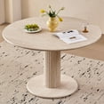 47" Round Dining Table for 4, [Cylinder Pedestal Base] [Stone-Patterned ...