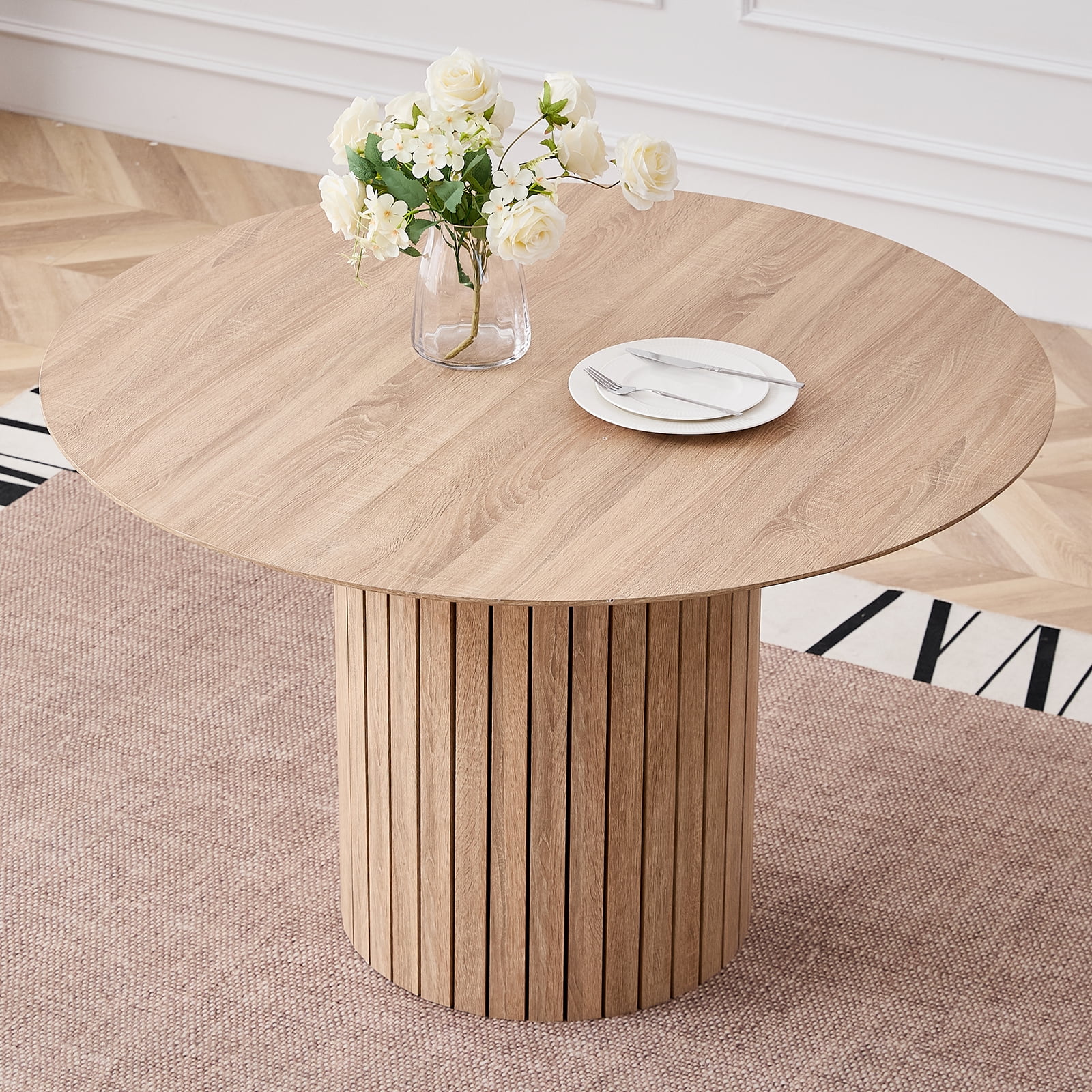 47" Round Dining Table for 4 People, HJhomeheart Farmhouse Kitchen ...