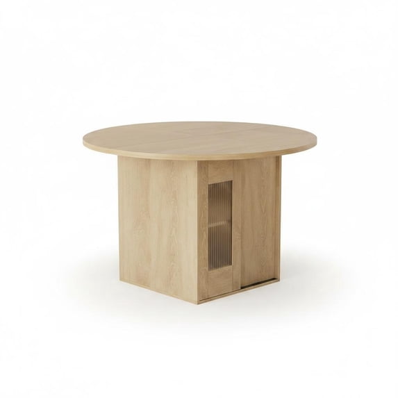 47" Round Wooden Dining Table with 2-Tier Shelf – Sliding Door Storage ...