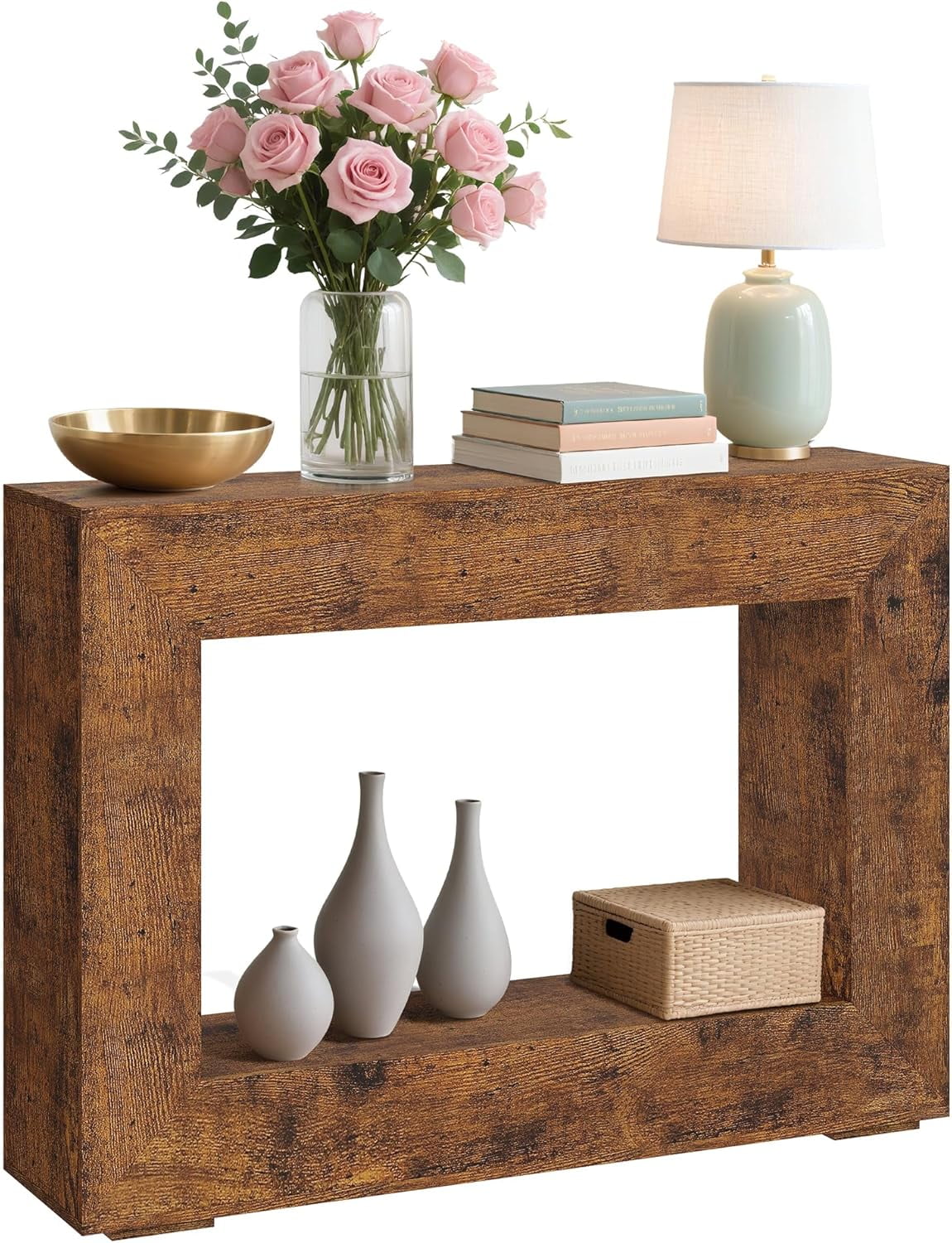 47" Rustic Farmhouse Console Table with Storage, Narrow Entryway Sofa ...