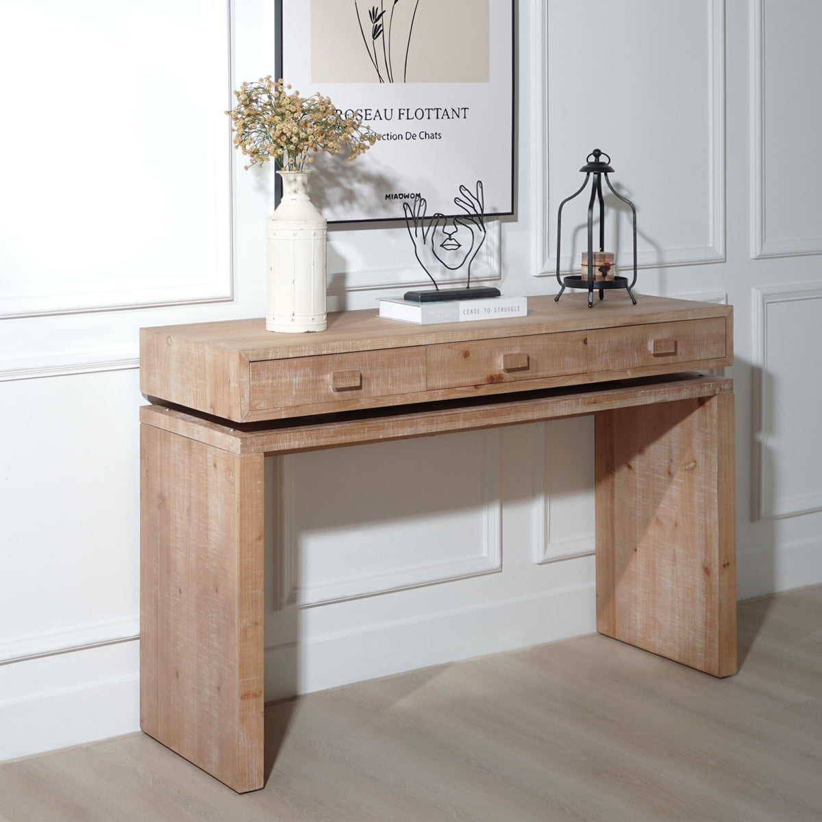 47'' Rustic Wooden Console Table with 3 Drawers, Entryway Table with ...