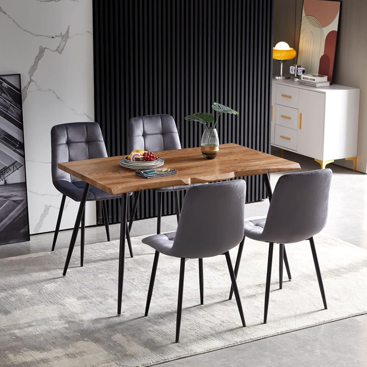 47" S Shape Irregular Dining Table for 4-6 Person, Modern Faux Wood ...