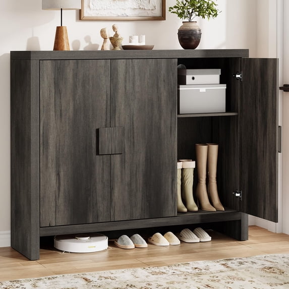 47" Shoe Cabinet with 3 Doors, Adjustable Shelves & Ventilation Hole ...