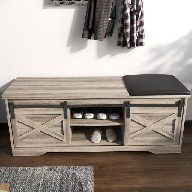 47" Shoe Storage Bench,Entryway Bench,Modern Farmhouse Sliding Barn ...