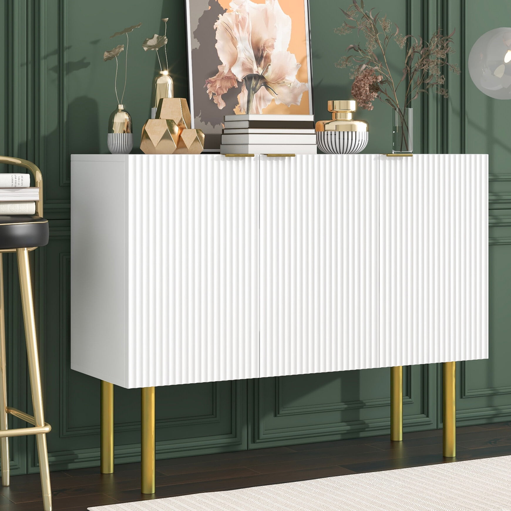 47" Sideboard, Fluted Buffet Cabinet with Storage and Adjustable ...