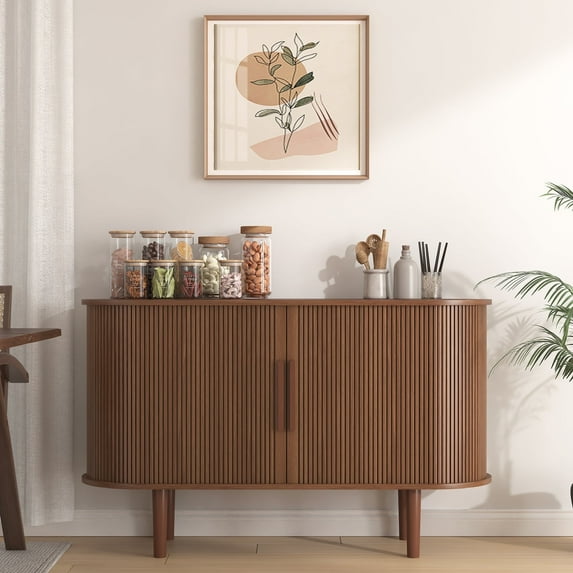 BOMETAO 47'' Sideboard Buffet Cabinet with 2 Sliding Tambour Doors, Mid Century Accent Console ...