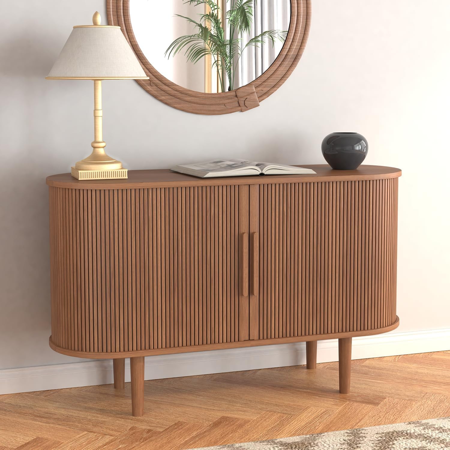 47" Sideboard Tambour Storage Cabinet, Buffet Cabinets with Storage with Doors and Shelves ...