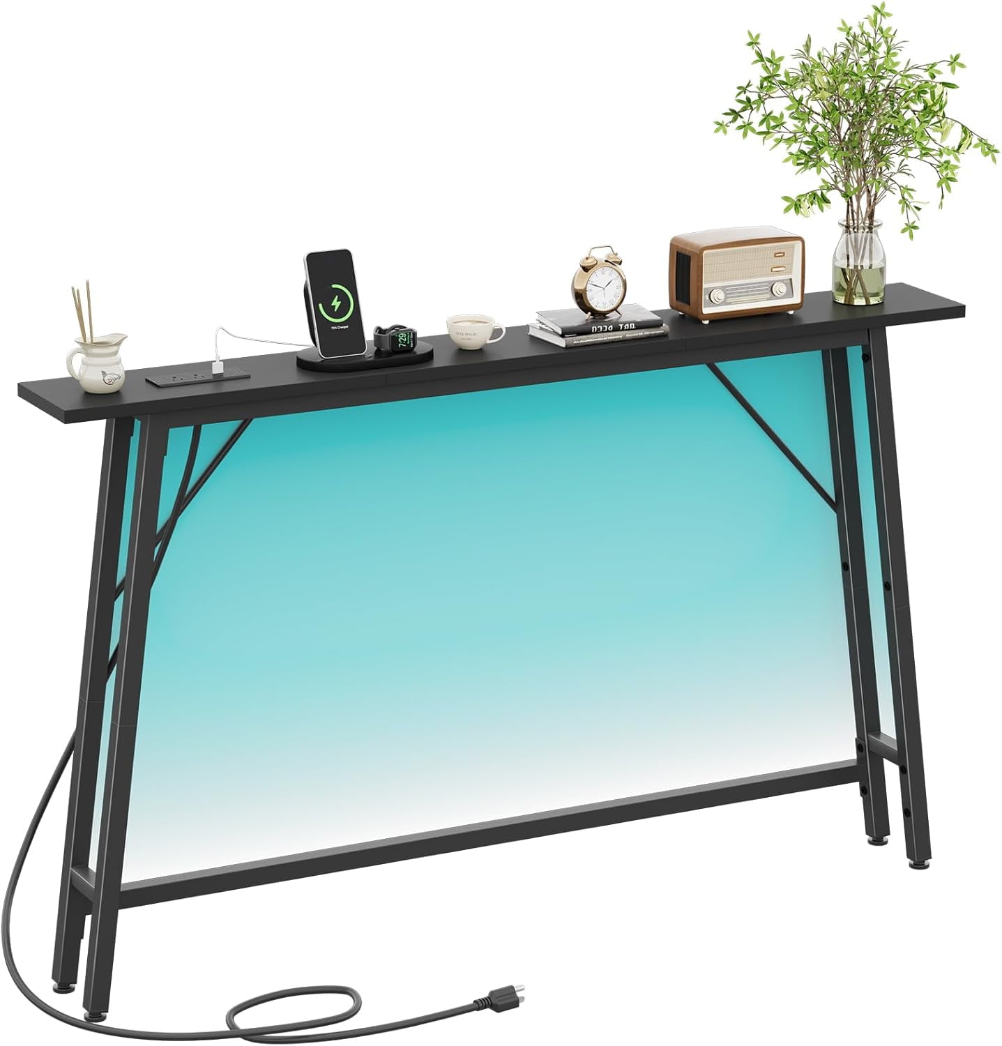 47'' Skinny Console Table with Charging Station and LED Light, Narrow ...