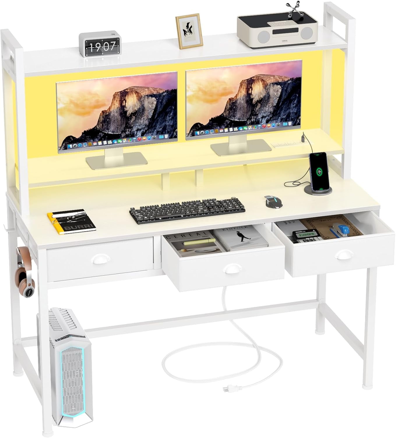 47 Small White Desk with Hutch for Bedroom, Computer Desk with Drawers ...