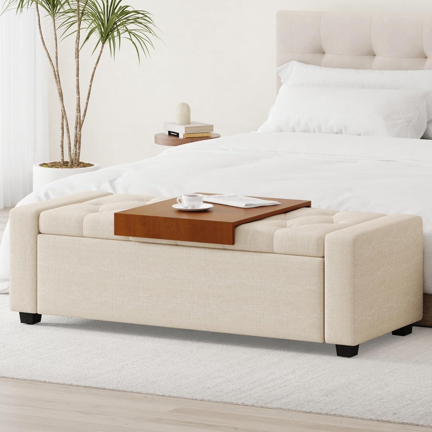 47" Storage Bench, Living Room Ottoman Bench with Removable Tray ...