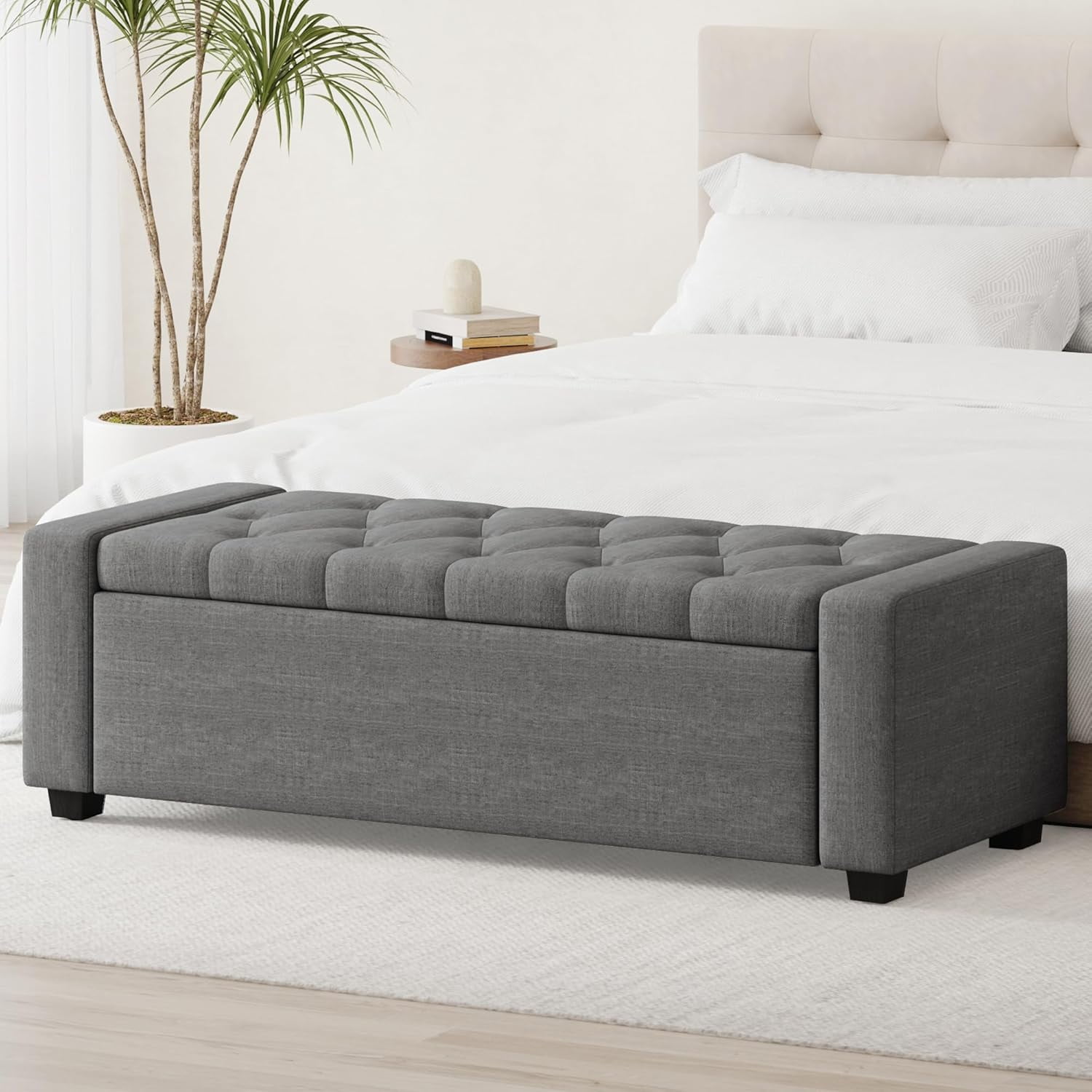 47" Storage Bench, Living Room Ottoman Bench with Safety Hinge ...