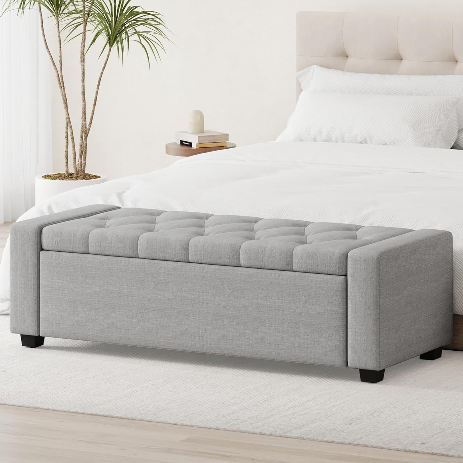 47" Storage Bench, Living Room Ottoman Bench with Safety Hinge ...