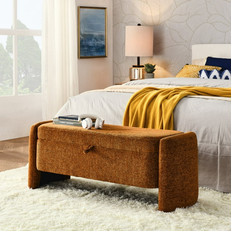 47 Storage Bench Modern Oval Upholstered Storage Ottoman with Large Storage Space End of Bed Storage Bench for Living Room Entryway Bedroom