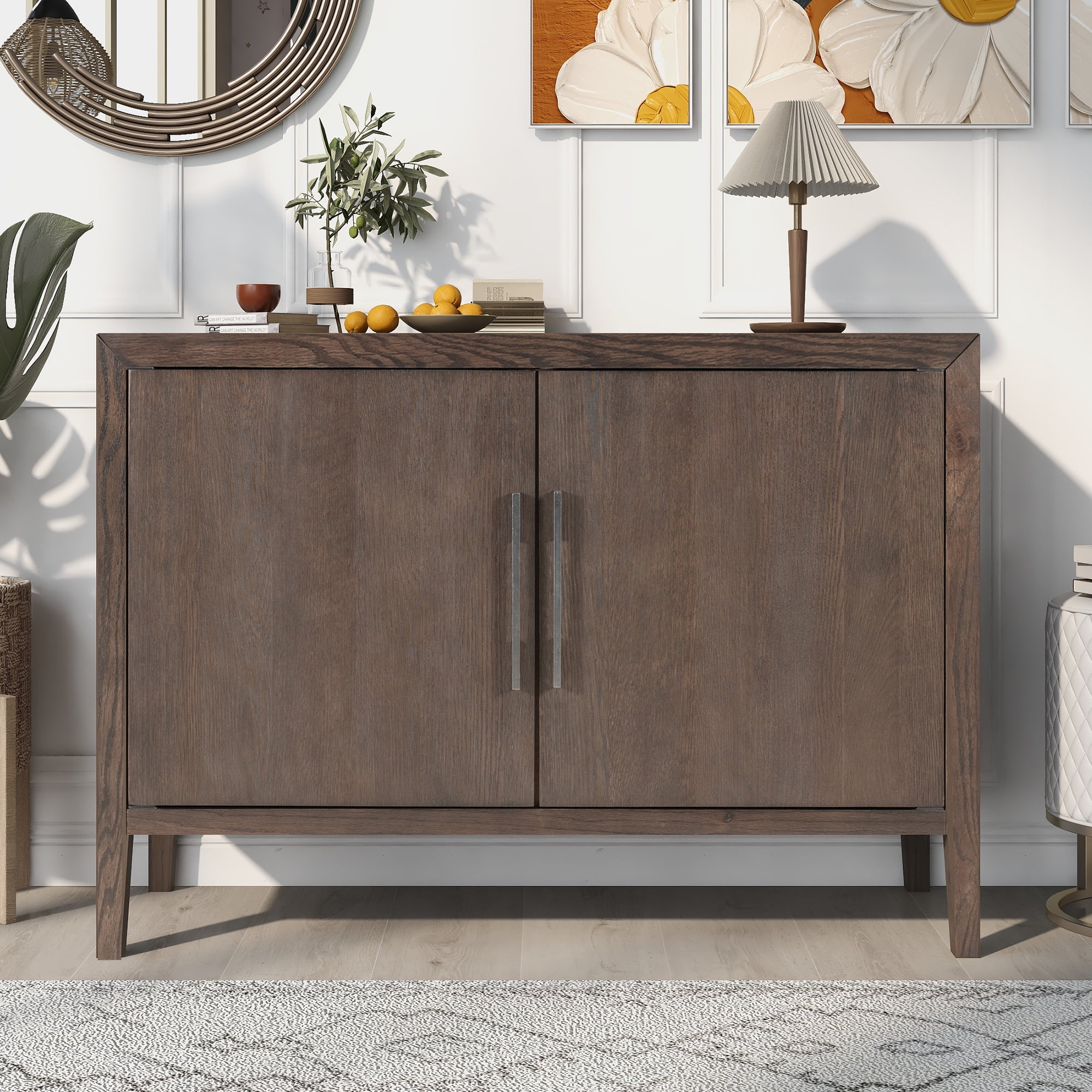 47'' Espresso Dining Room Kitchen Storage Sideboard with 2 Metal ...