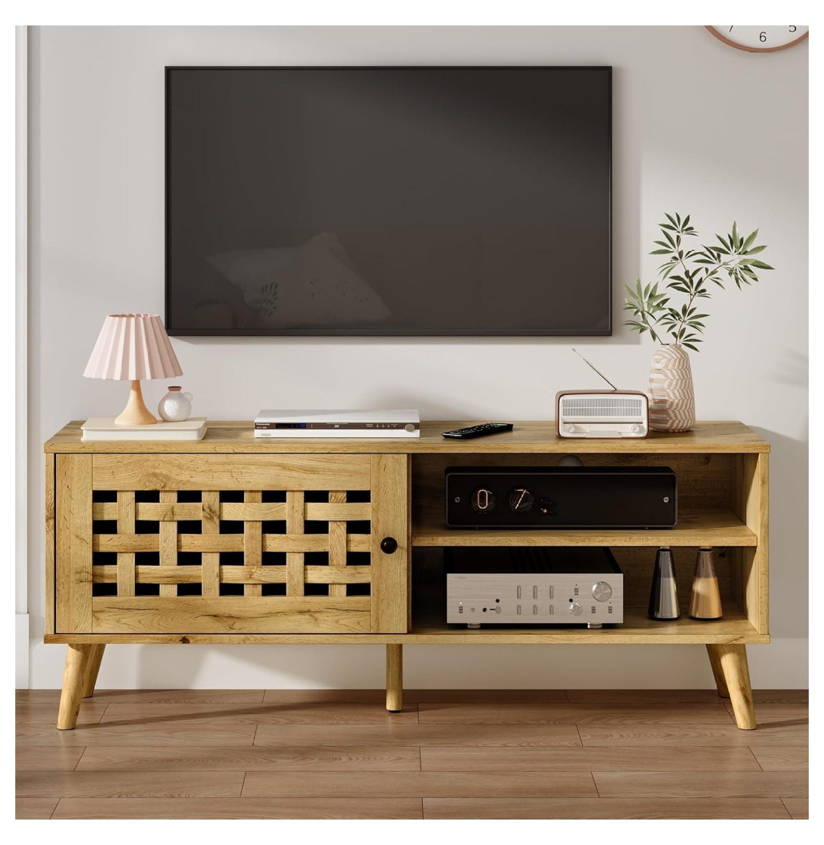47'' TV Stand with Storage, Wood TV Entertainment Center, Century Modern TV Entertainment Center ...