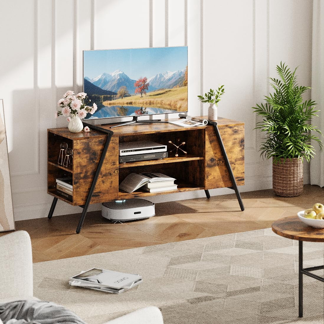 47" TV Stand for TVs up to 55 Inch, Media Console Table with Slanted ...