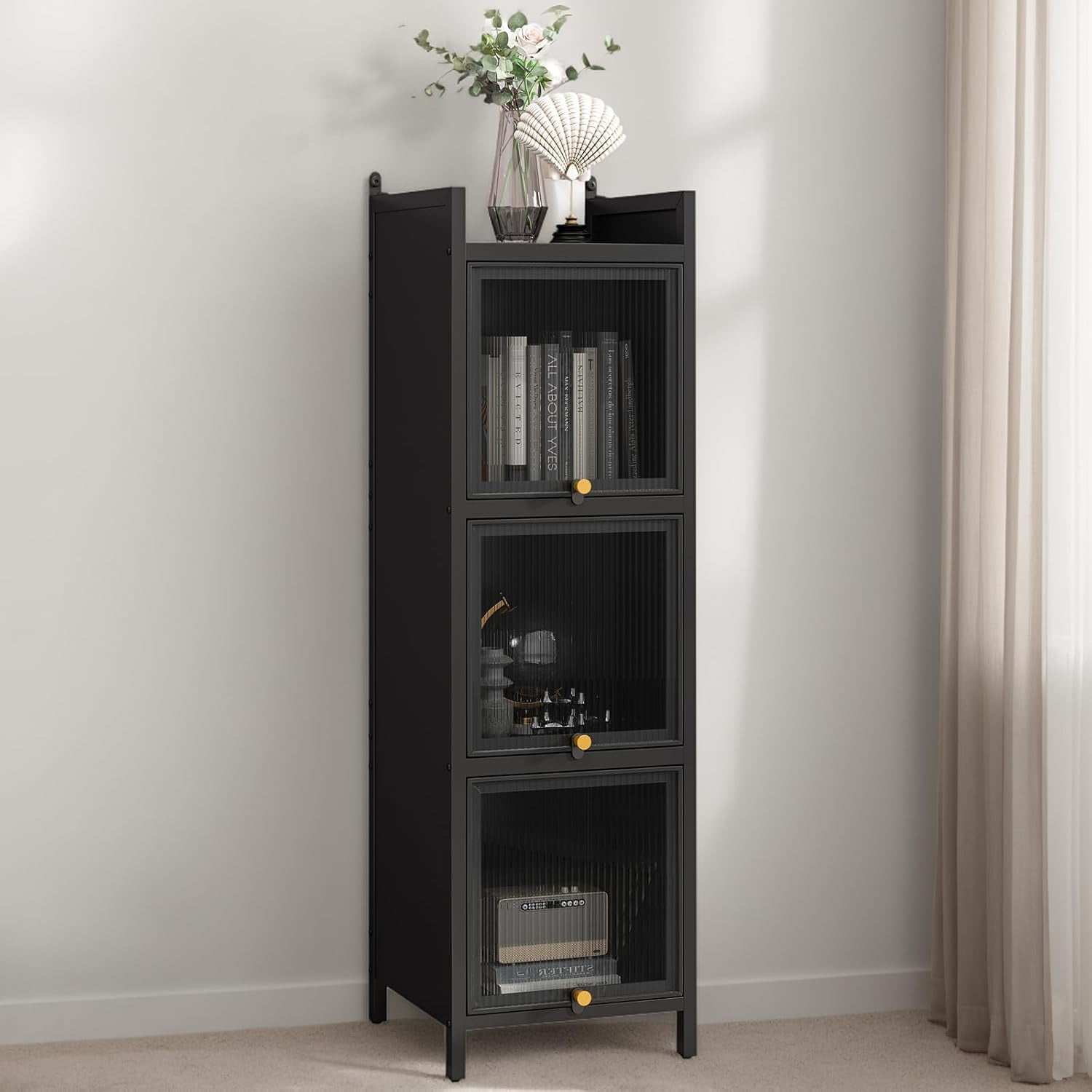 47" Tall Bathroom Metal Cabinet with Tempered Glass Doors, Modern ...