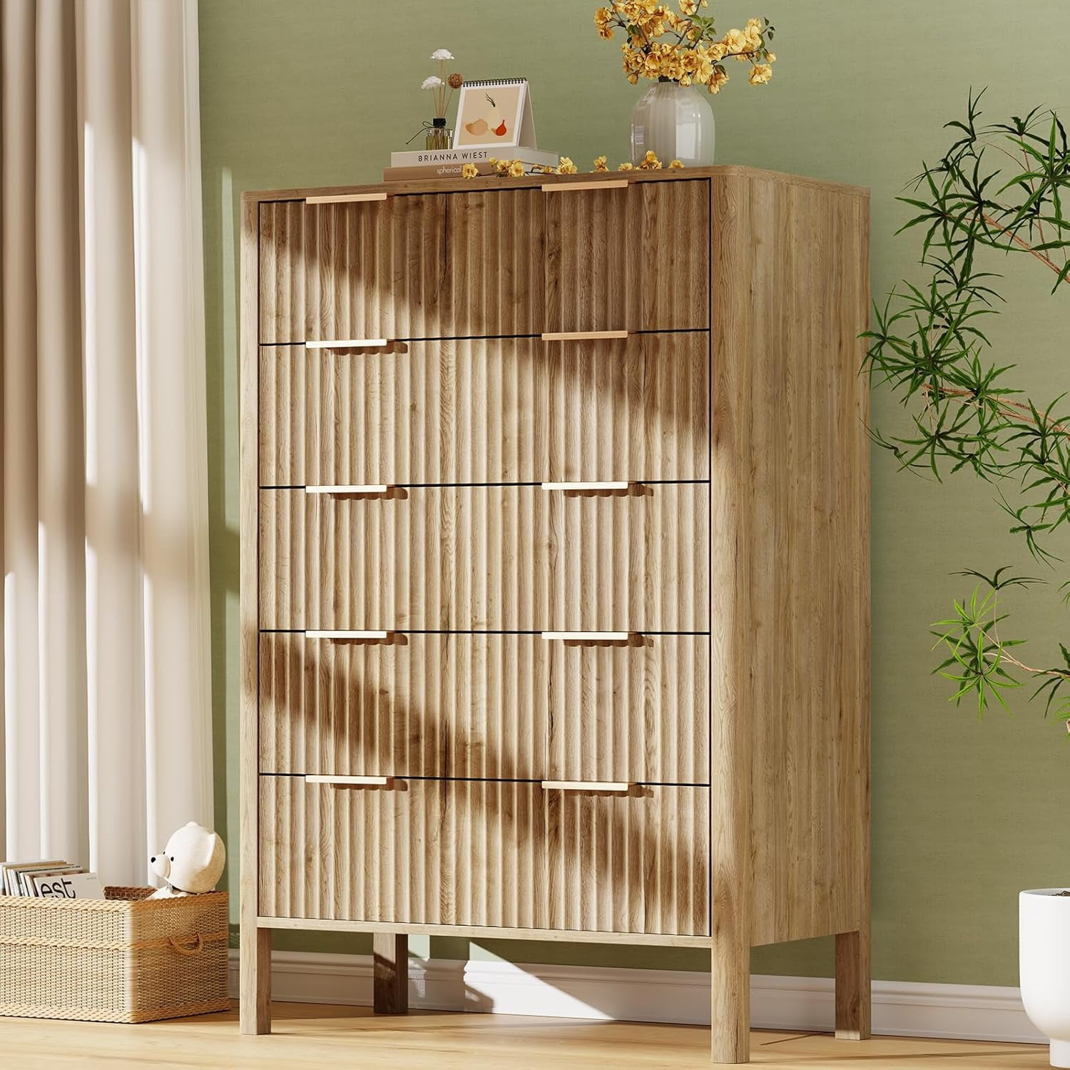 47" Tall Dressers for Bedroom Fluted 5 Drawer Dresser, Wooden Dresser ...