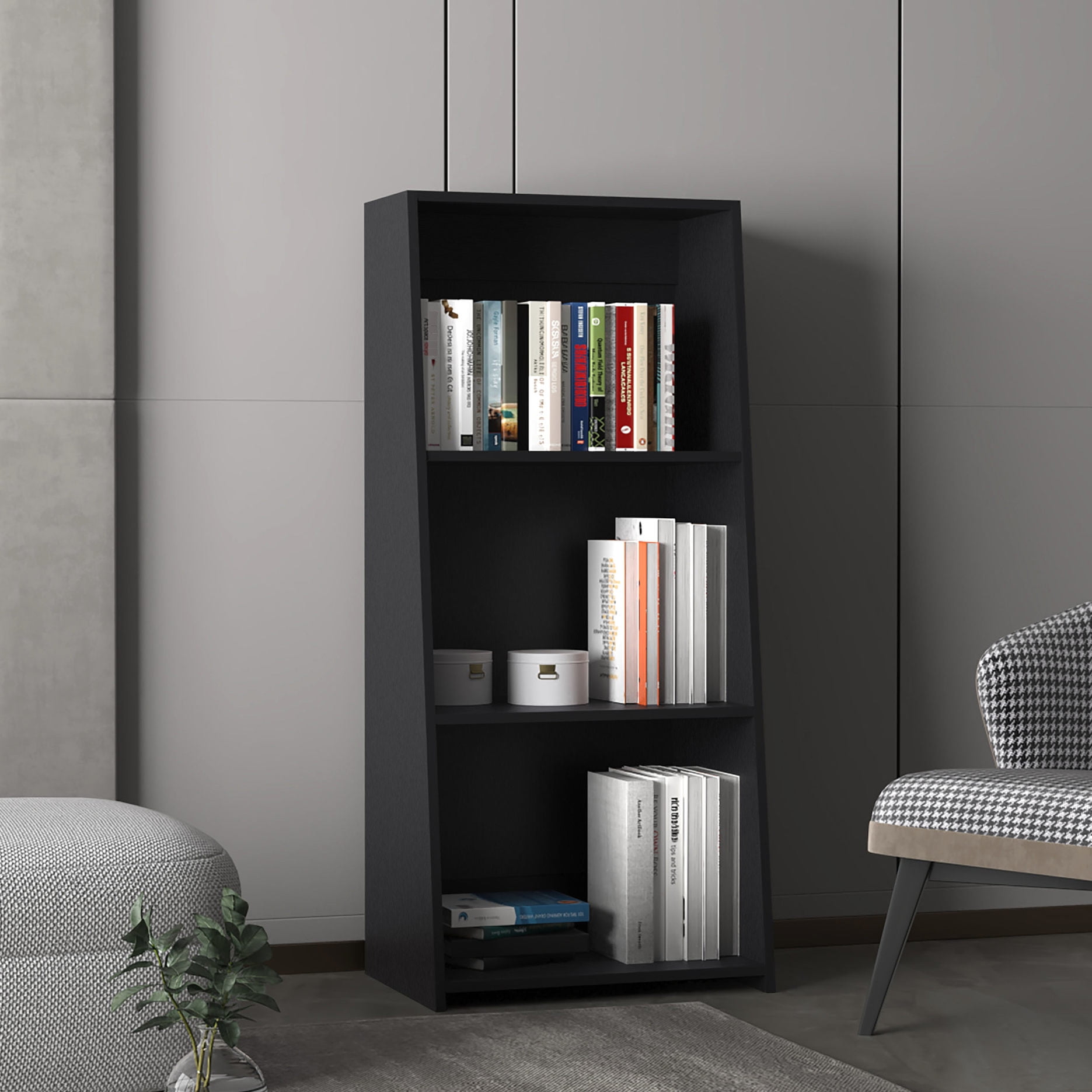 47" Tall Three-Tier Black Ladder Bookcase / Display Decor in Office or ...