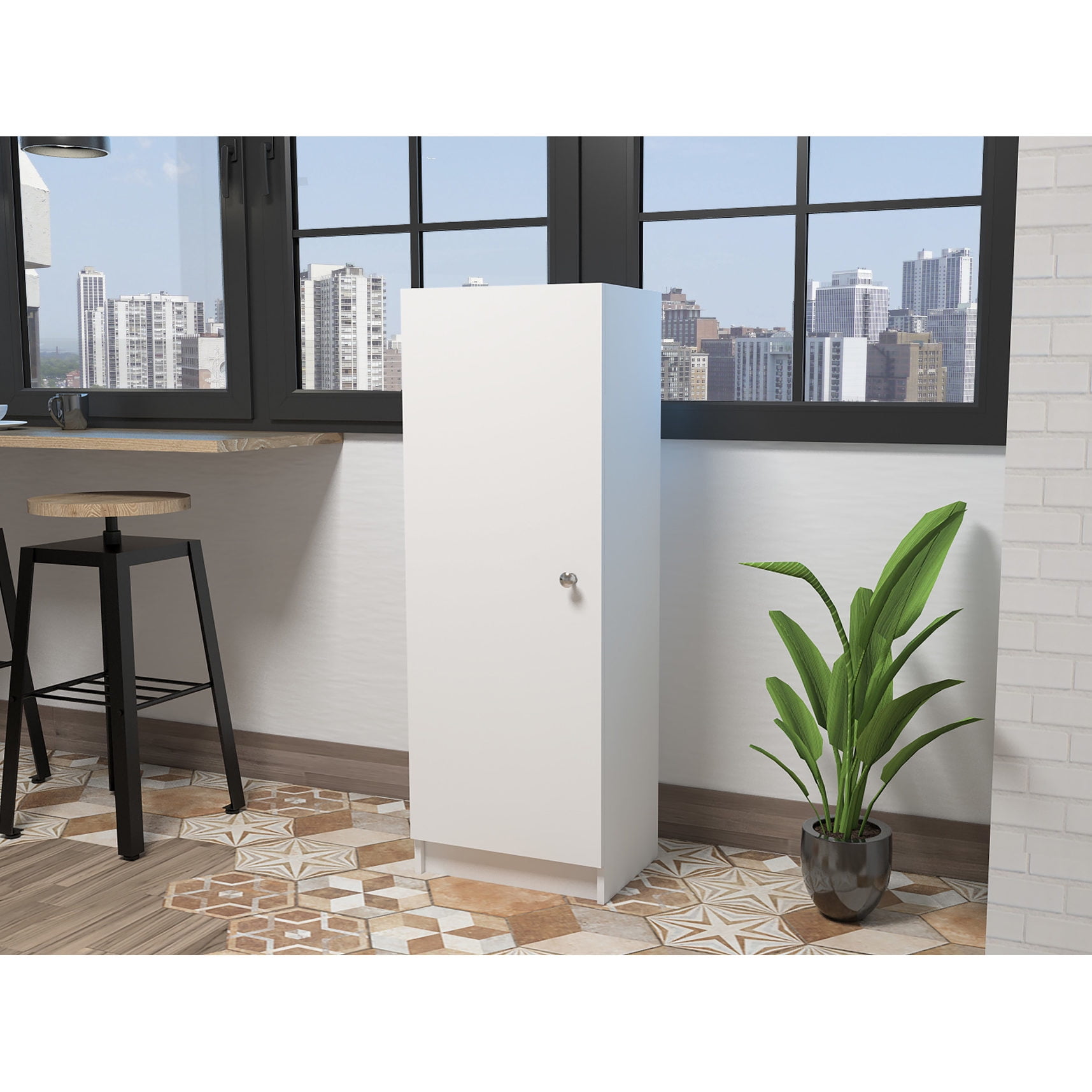 47" Tall White Cabinet with Interior Shelves / Compact Storage in Low ...