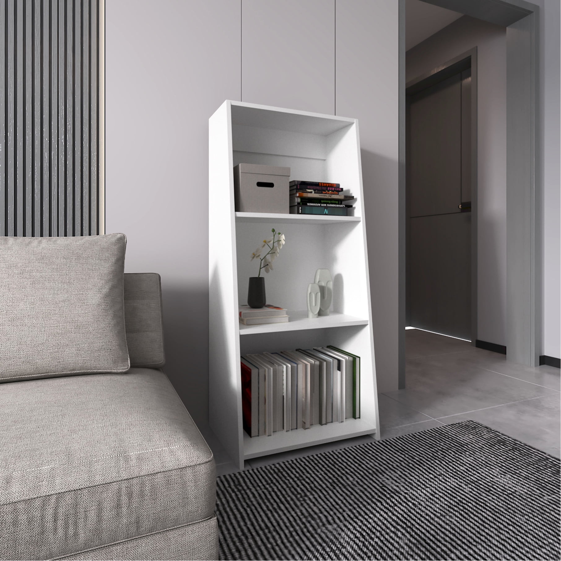 47" Tall White Three-Tier Ladder Bookcase | Display Decor and Store ...