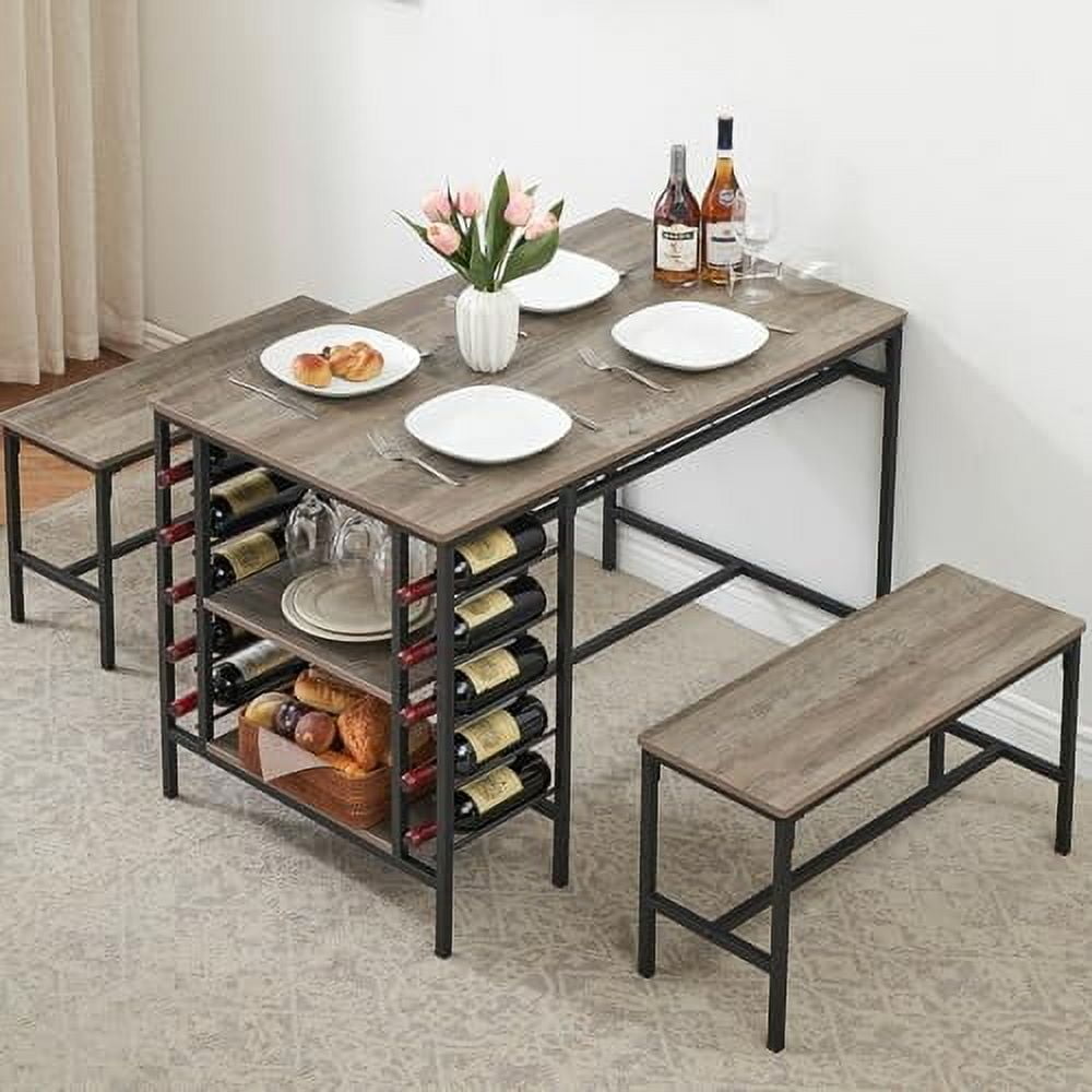 47" W Dining Table Set for 4, 3-Piece Kitchen Table with 2-Tier Storage ...