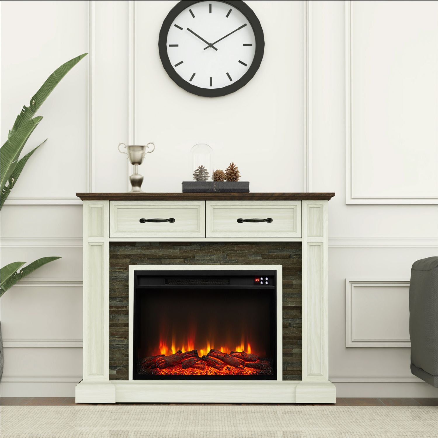 47" W Electric Fireplace 2 Drawer Remote Control Five Flame Brightness ...