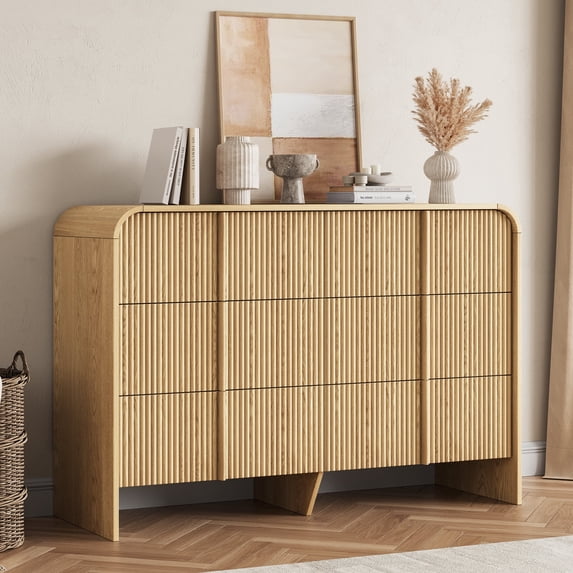 47"W Fluted 6 Drawers Dresser for Bedroom, Modern Chest of Drawers with ...