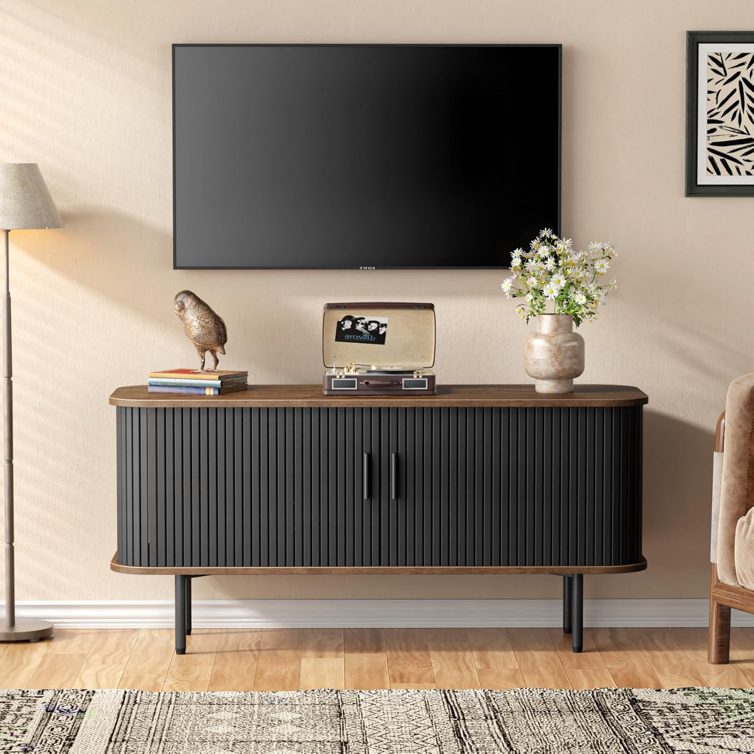 47''W Storage Cabinet, Fluted Sideboard Buffet Cabinet with Storage, Console Table Credenza with ...