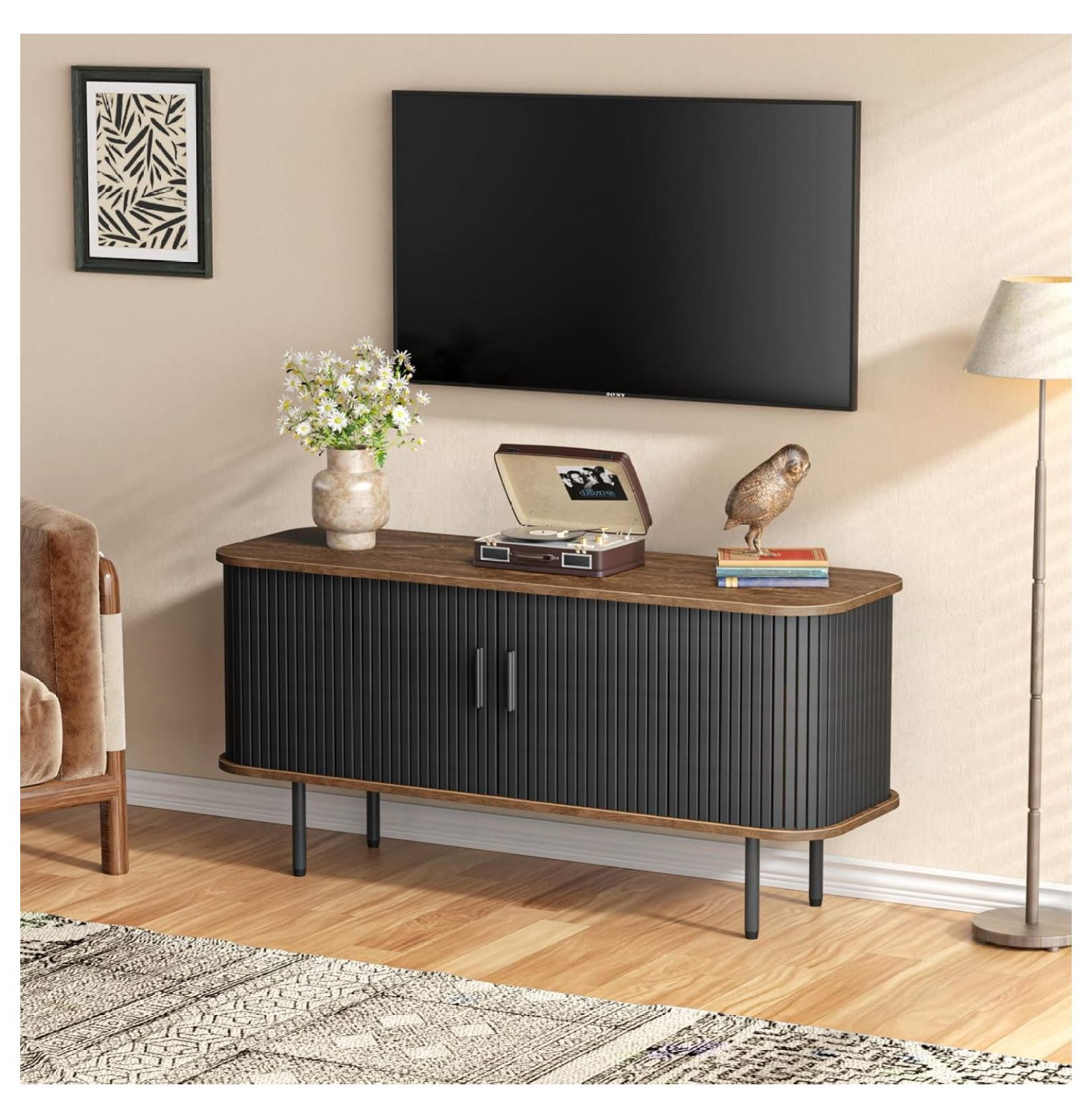 47''W Storage Cabinet, Fluted Sideboard Buffet Cabinet with Storage, Console Table Credenza with ...