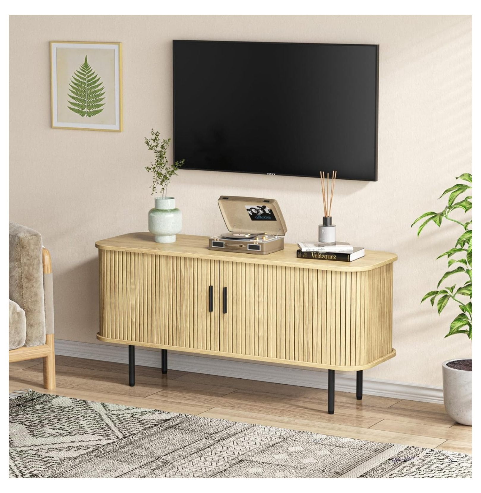 47''W Storage Cabinet, Fluted Sideboard Buffet Cabinet with Storage, Console Table Credenza with ...