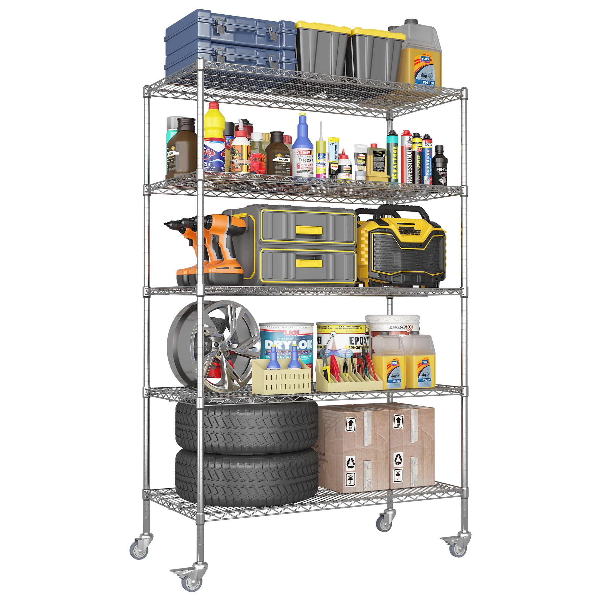 47''W x 24''D x 72''H 5 Tier Heavy Duty Adjustable Kitchen Shelving ...