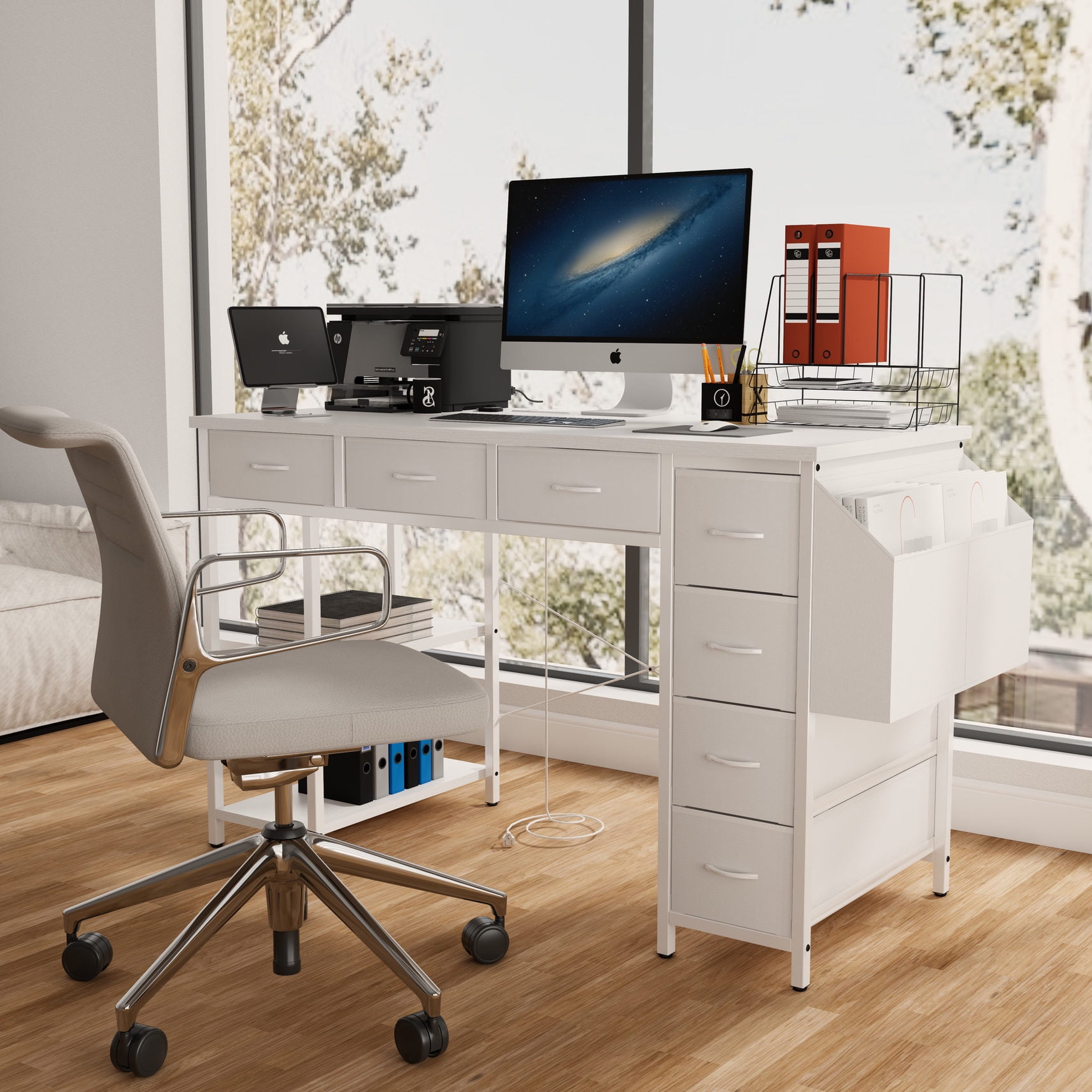 47" White Computer Desk with Built - in USB and Power Outlets / Offers ...