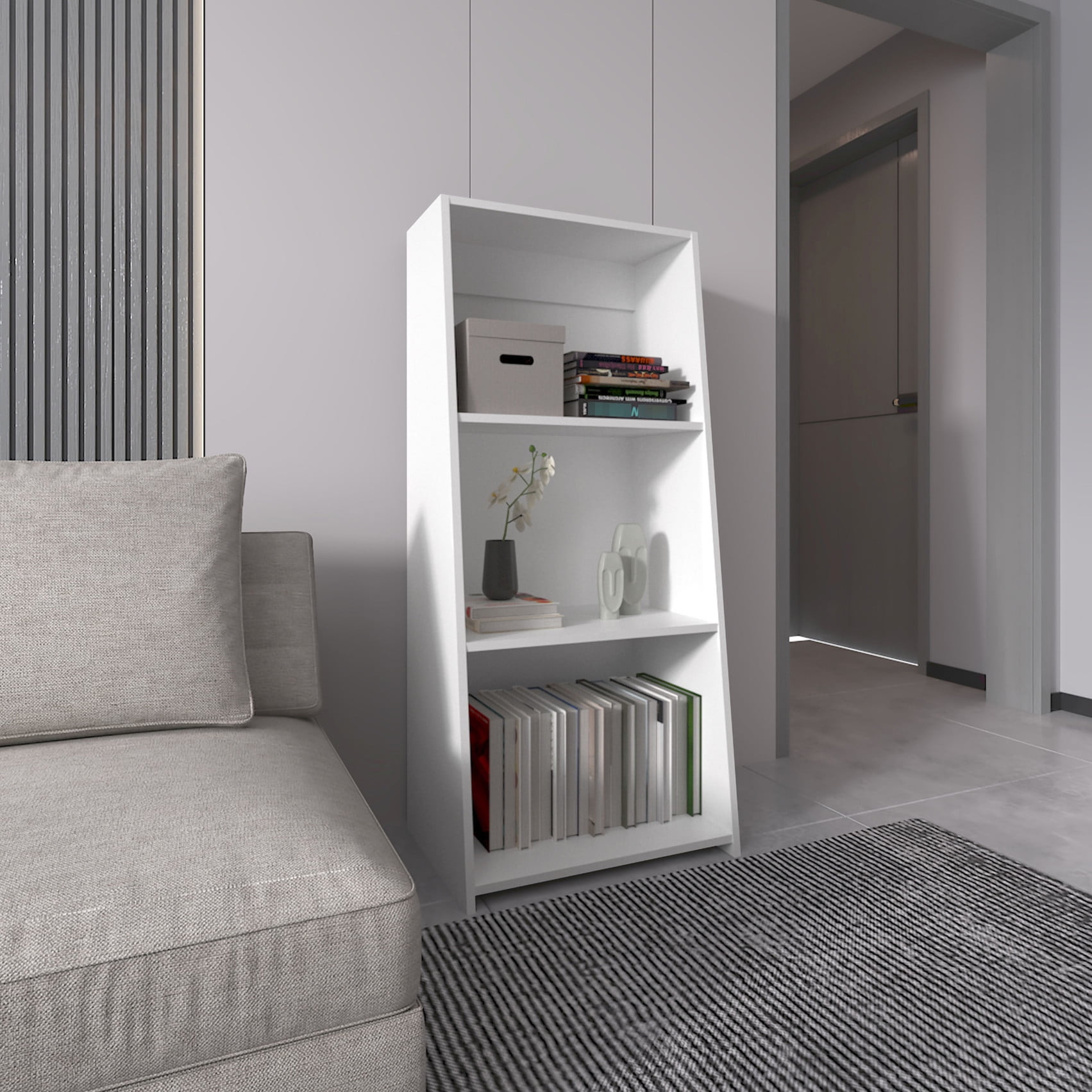 47" White Three-Tier Ladder Bookcase / Keep Office Tidy and Accessible ...