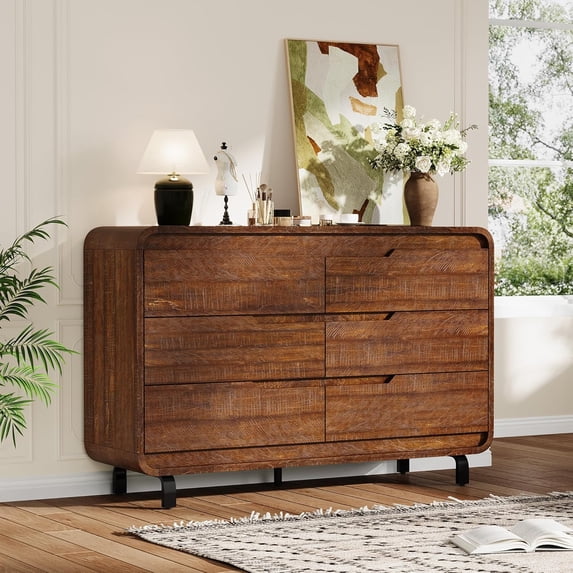 47" Wide 6 Drawer Dresser, Modern Wood Chest of Drawers with Handleless ...