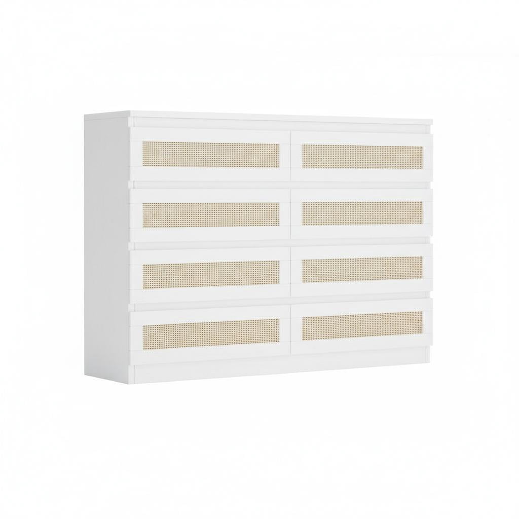 47" Wide 8-Drawer Rattan Storage Dresser – Double Chest with Smooth ...