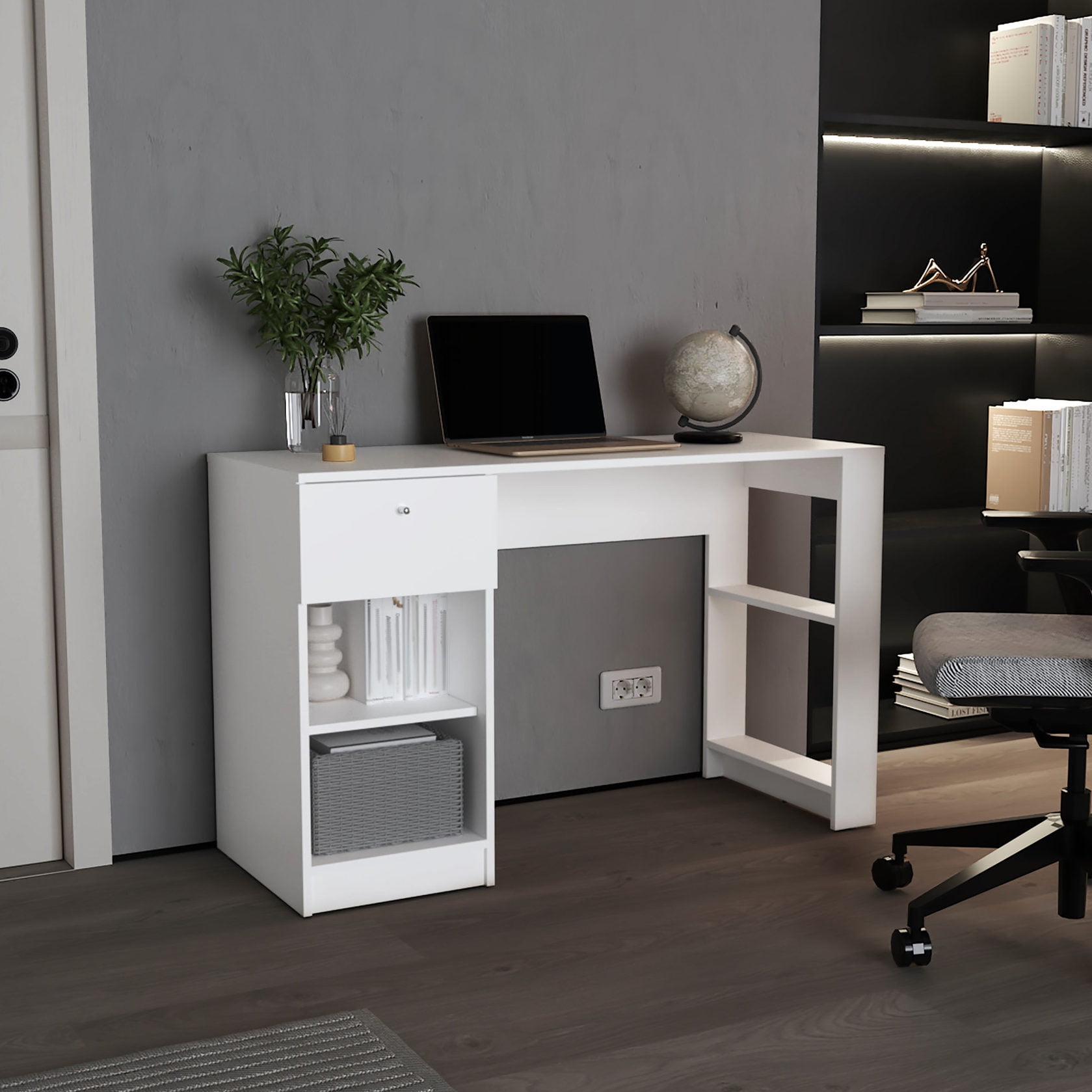 47" Wide Desk with One Drawer and Four Shelves / Simplistic Design Fits ...